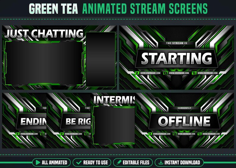Green Theme Streaming Overlay Stream Overlays Package for Twitch ...