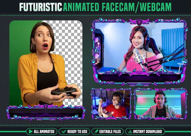 Futuristic Cyberpunk / Stream Overlay Package | Purple Twitch Package ...