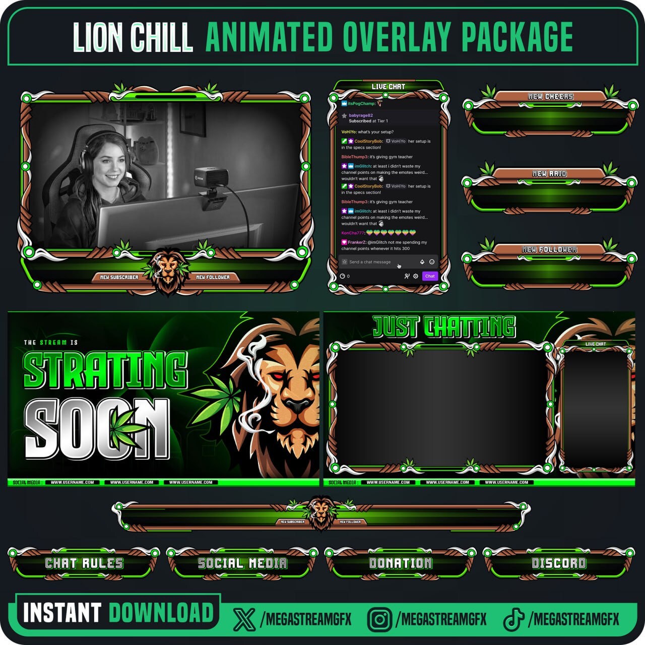 Lion Chill Overlay Pack - Ape Stream Overlays - Overlay for Twitch ...