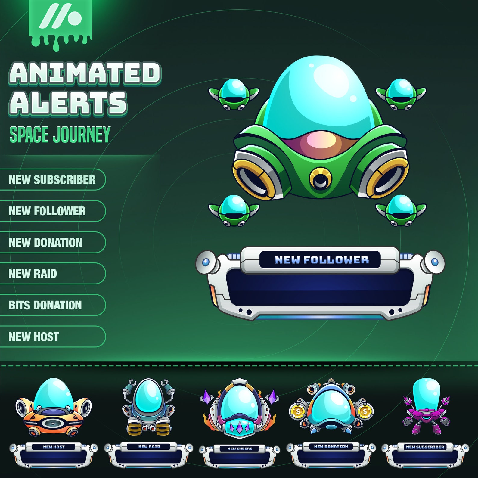 Space Alien Stream Alert Pack Galaxy Theme Alert Premade Twitch Alert ...