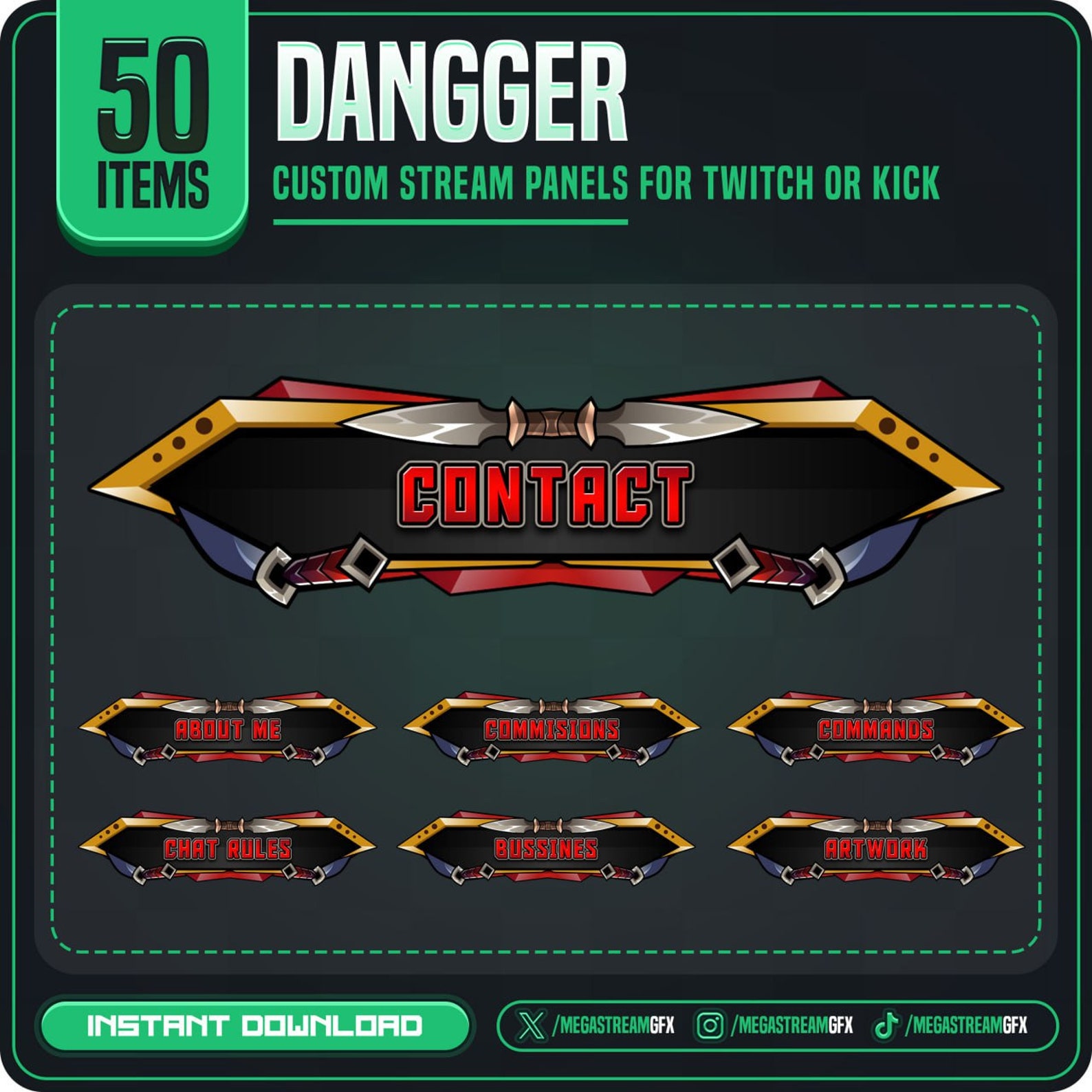 50x Dagger Theme Panels Dagger Twitch Panels Customize Text Twitch ...