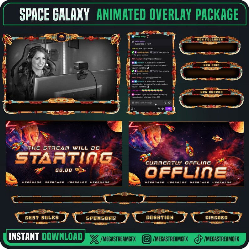 Space Galaxy Stream Overlay Package | Galaxy Twitch Package | Space ...