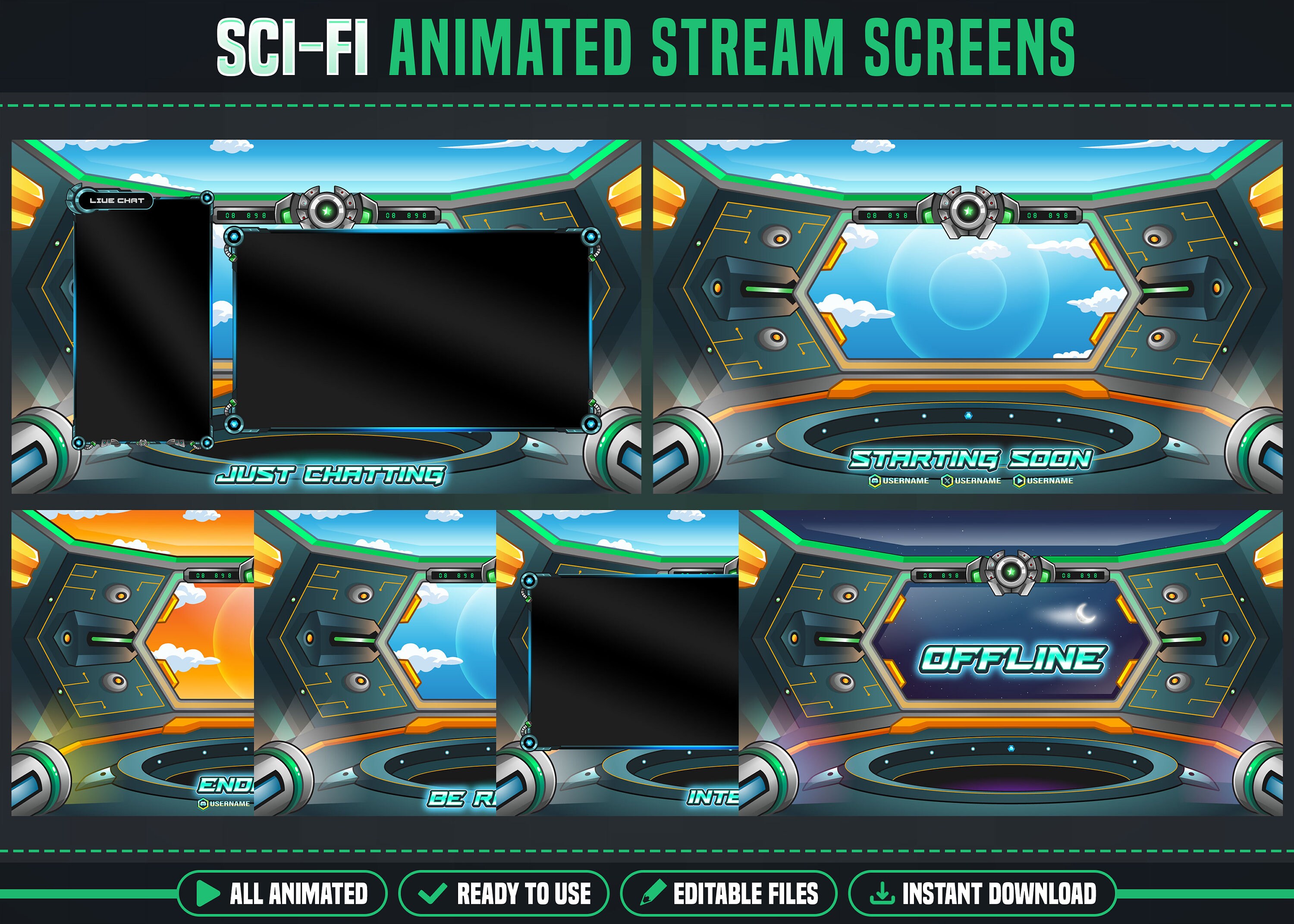 Sci-fi Technology Stream Overlay Package Sci-fi Twitch Overlay Twitch ...