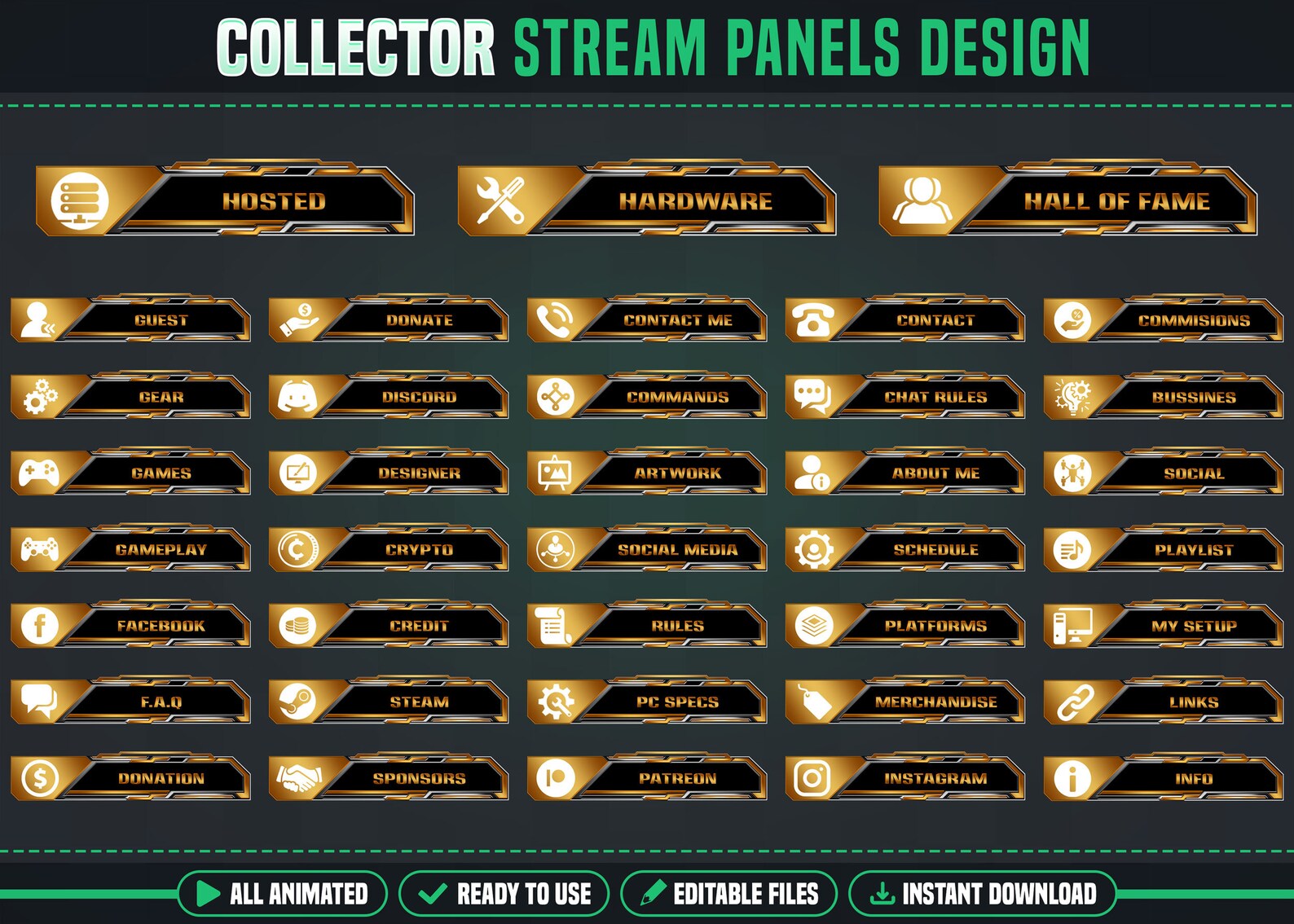 Professional Clean Gold Overlay Pack for Twitch Twitch - Etsy
