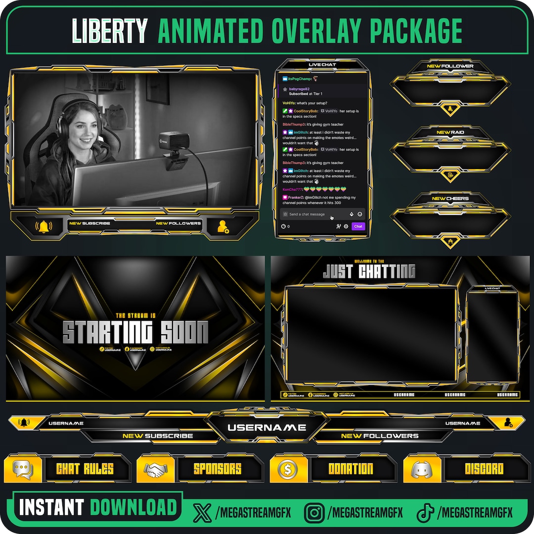 YELLOW Clean Overlay Pack for Twitch, Youtube Yellow Overlay Stream ...