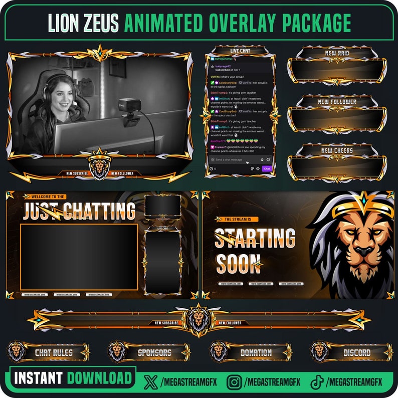 Lion Zeus Stream Overlay Pack - Thematic Overlay - Animal Overlay ...