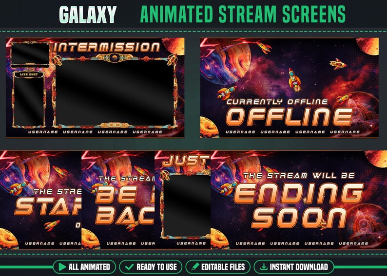Space Galaxy Stream Overlay Package | Galaxy Twitch Package | Space ...