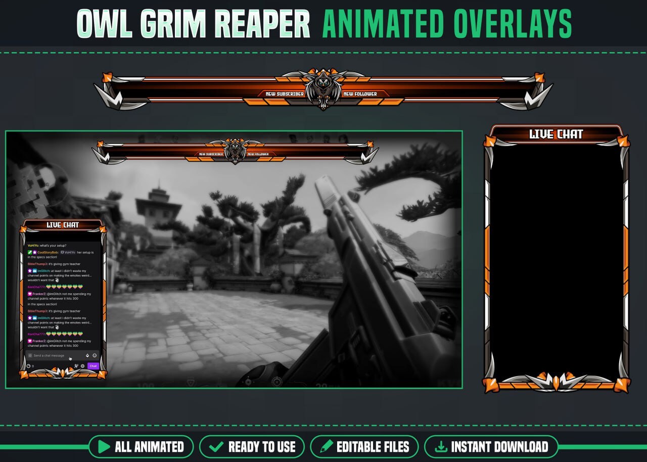 Grim Reaper Owl Stream Overlay Horror Overlays Overlay for Twitch/dicscord /youtube/kick Overlay ...