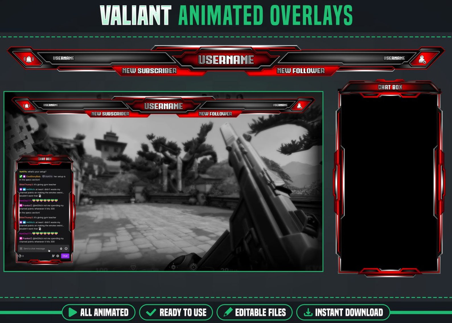 Red Stream Overlay Pack Red Overlay Overlay for Twitch/discord/youtube ...
