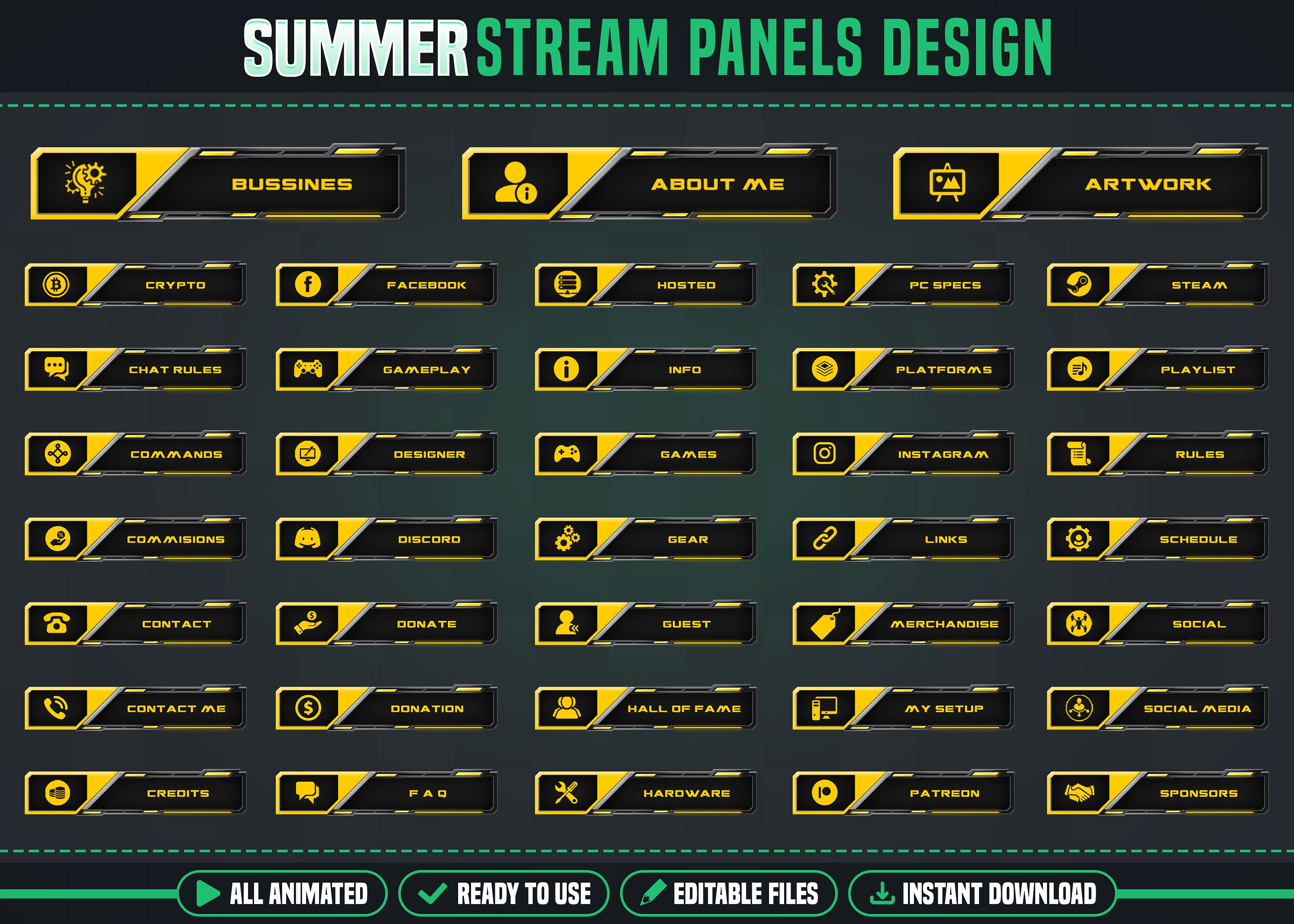 YELLOW Twitch Overlay Package Yellow Animated Stream Overlay - Etsy