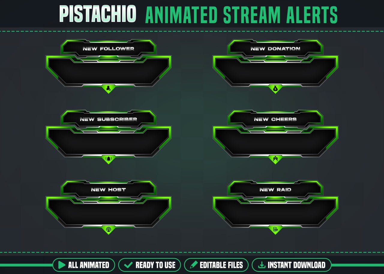 GREEN Clean Overlay Pack for Twitch, Youtube Green Overlay Stream ...