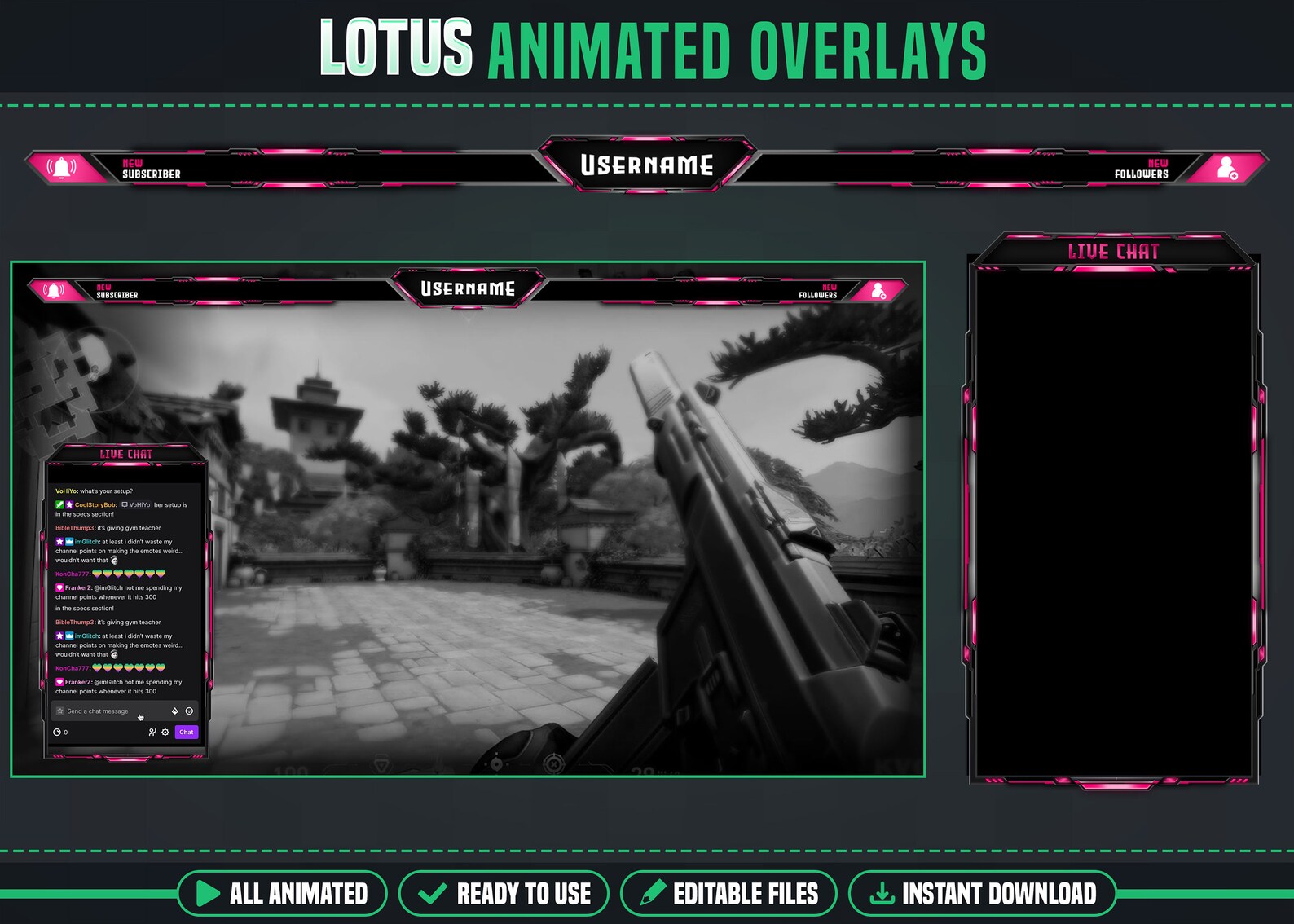 PINK Twitch Overlay Package Pink Twitch Theme Stream Overlay Pack ...