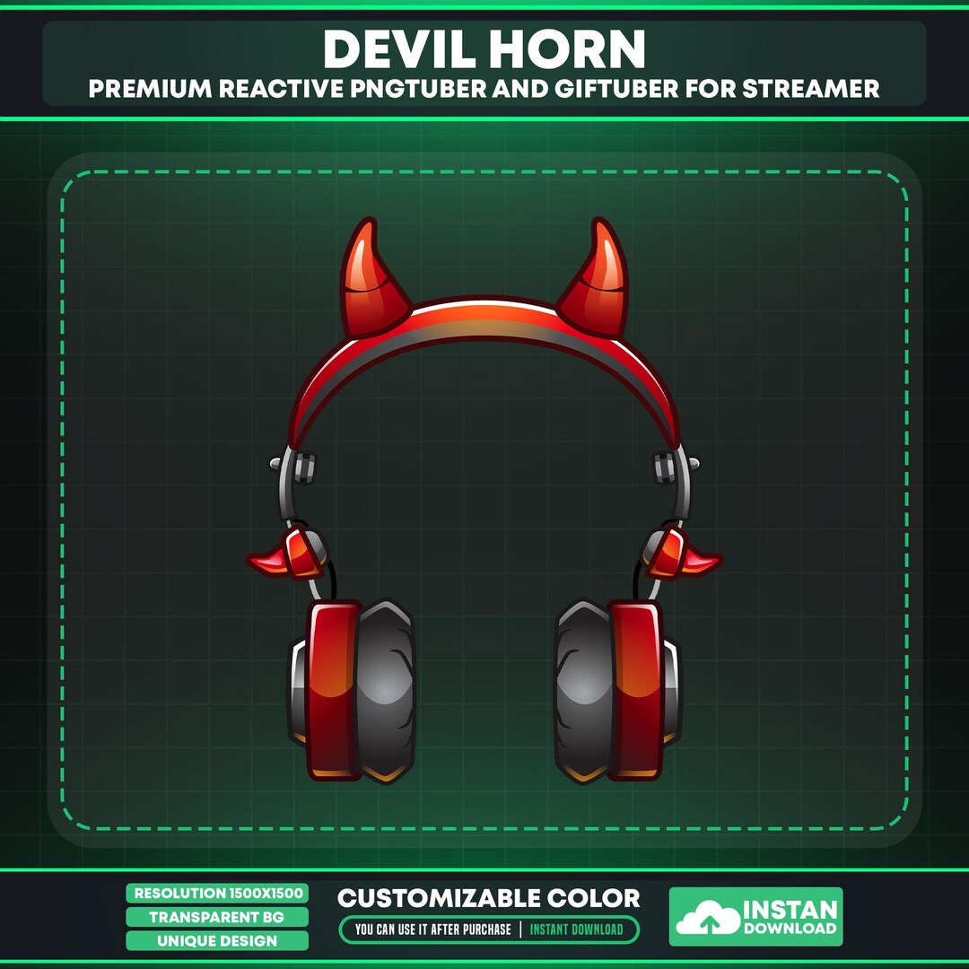 Vtuber Headphone With Demonic and Horror Theme Red Devil Horn Vtuber ...