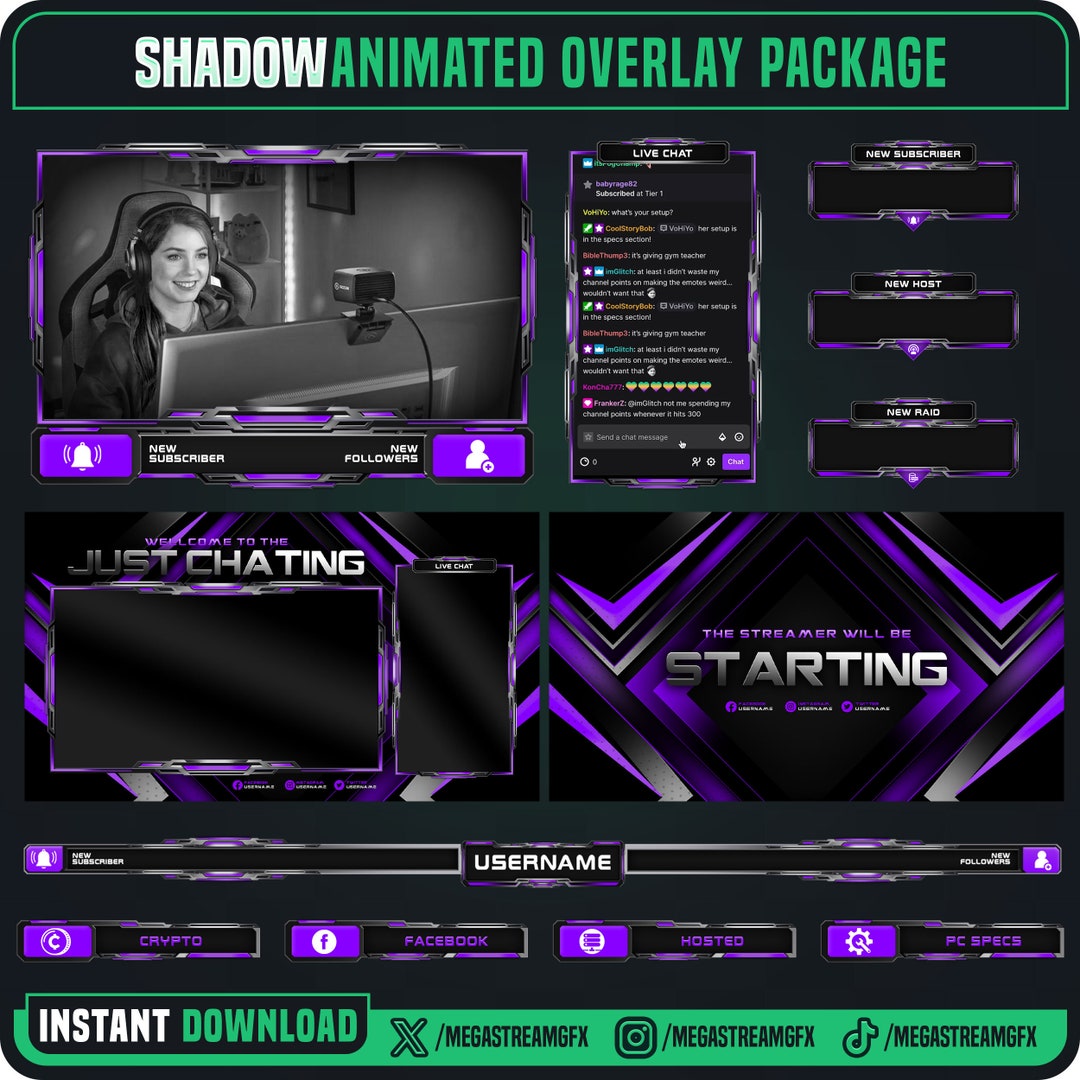 PURPLE Twitch Overlay Package | Purple Animated Stream Overlay Pack ...