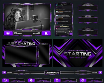 Twitch Overlay Package Violet Animated Stream Overlay Pack Purple ...
