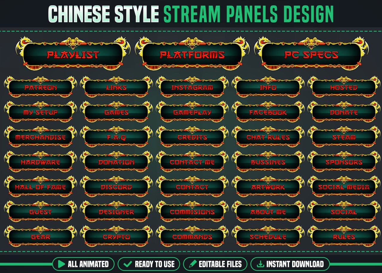 Chinese Festival Stream Overlay Package Red and Gold Theme Package ...