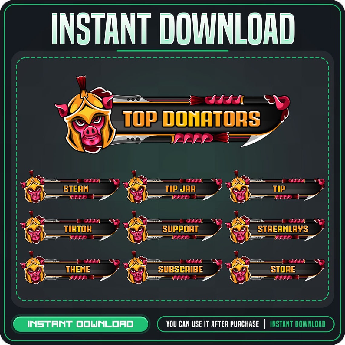 50x Spartan Pig Panels Animal Twitch Panels Customize Text Twitch ...