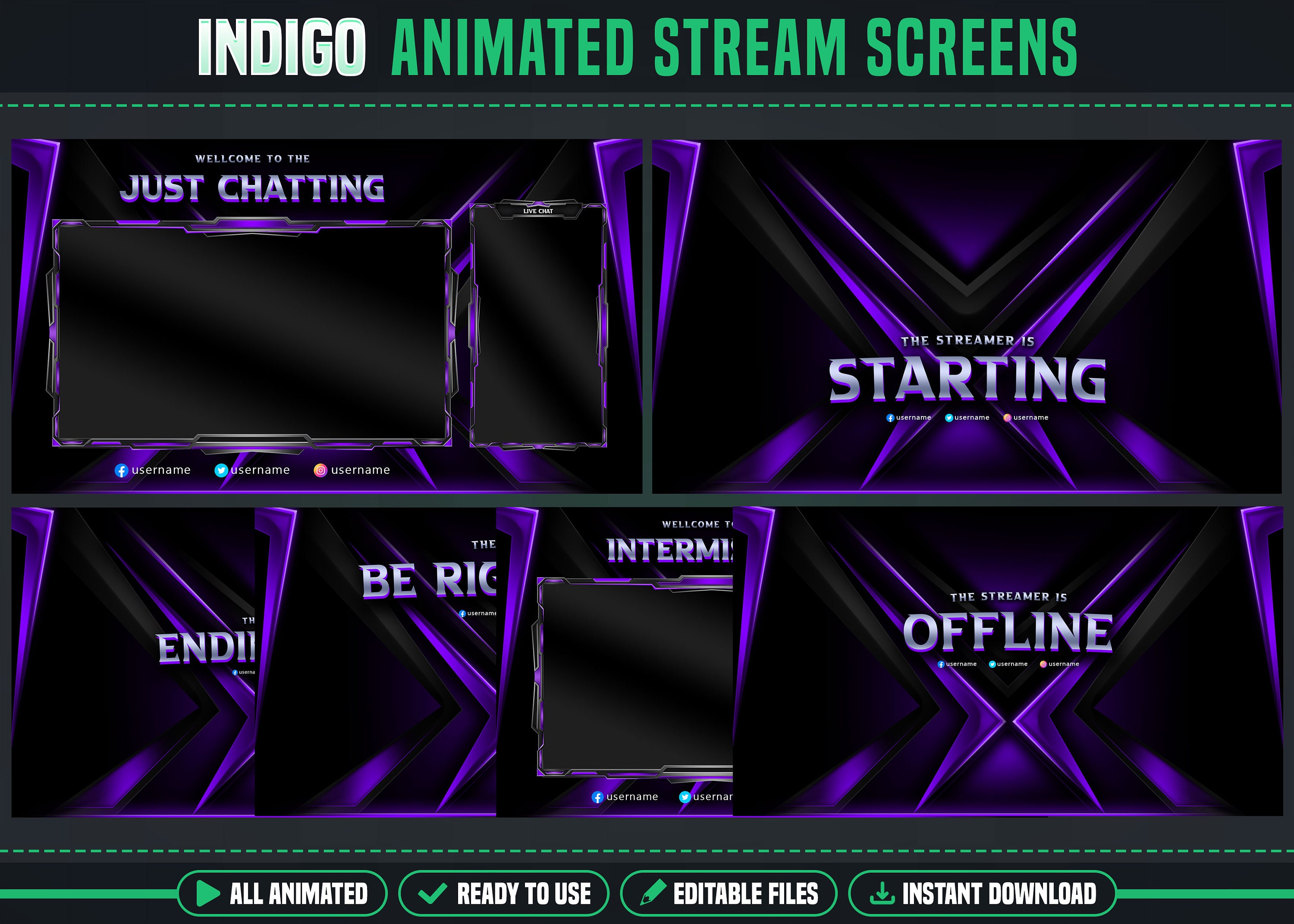 PURPLE Clean Overlay Pack for Twitch, Youtube Purple Overlay Stream ...