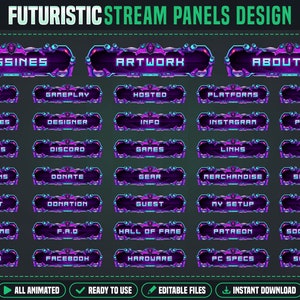 Futuristic Cyberpunk / Stream Overlay Package | Purple Twitch Package ...