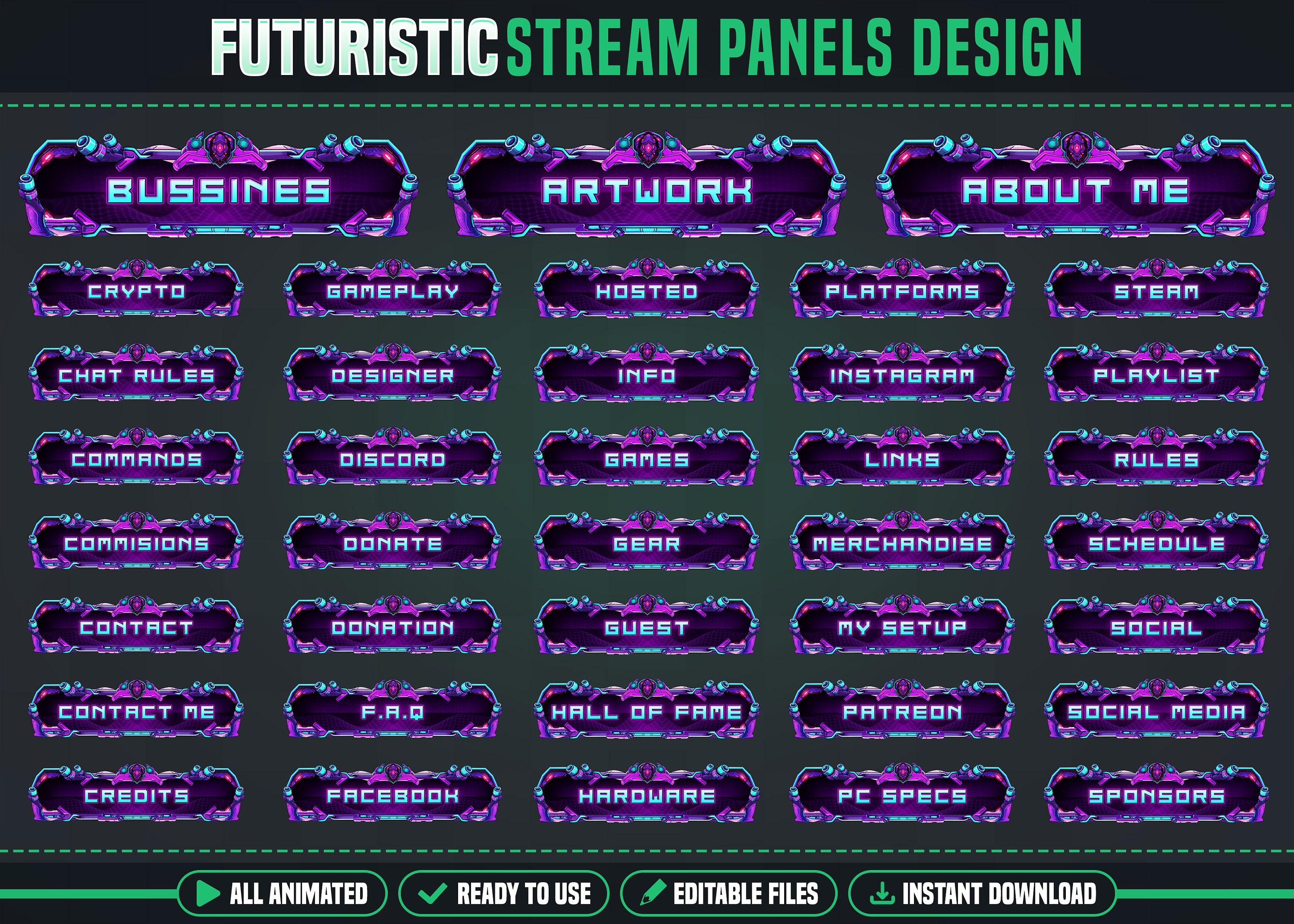 Futuristic Cyberpunk / Stream Overlay Package | Purple Twitch Package ...