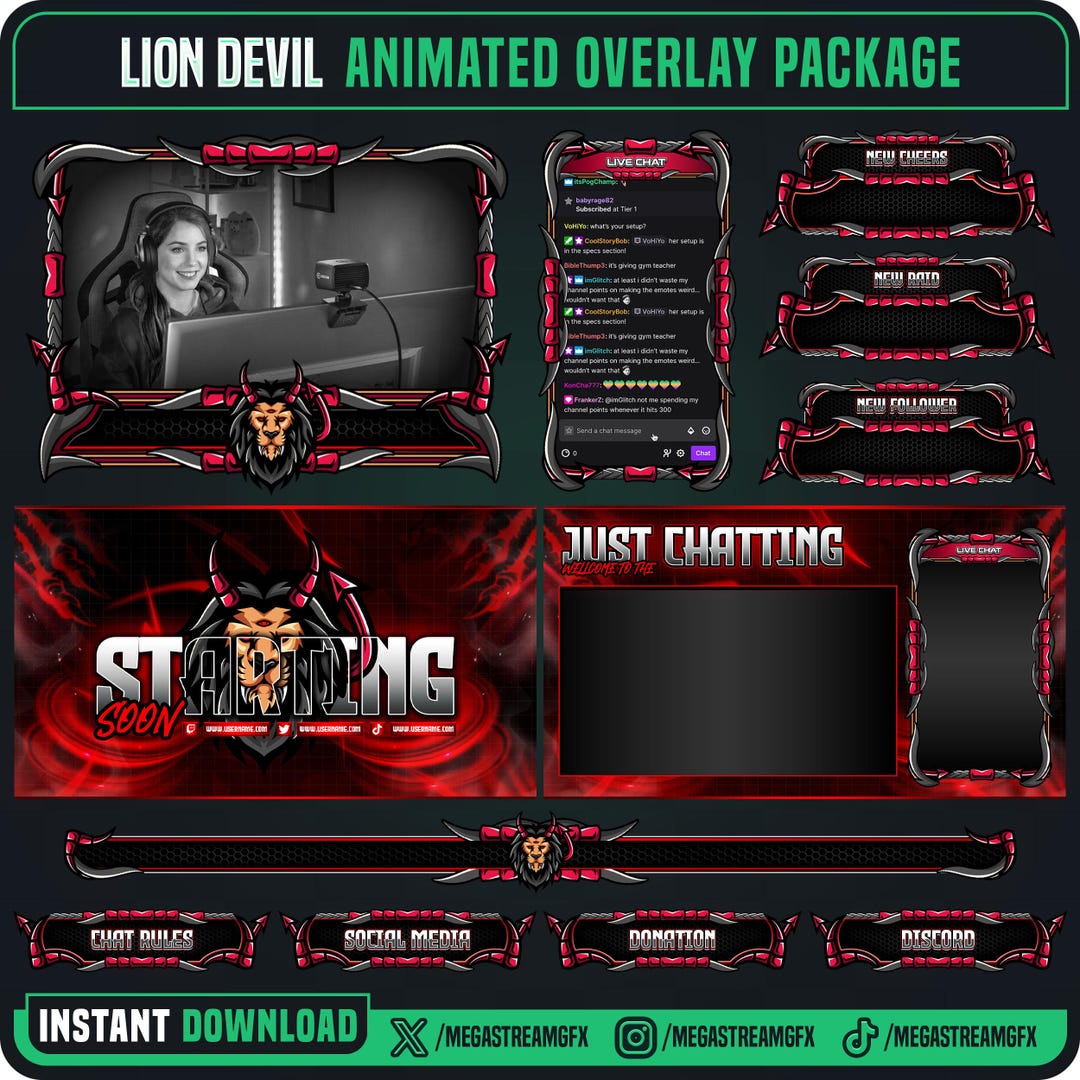Lion Devil Overlay Pack | Overlay Esport | Red Stream Overlay | Custom ...