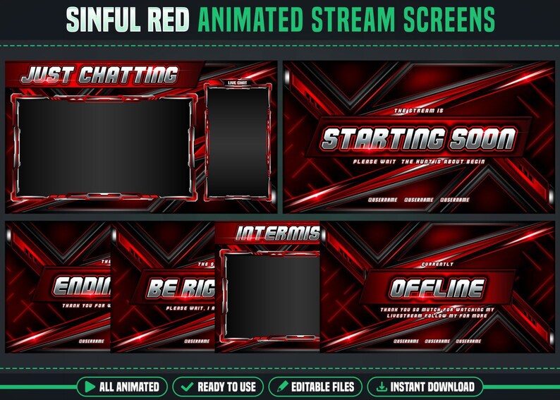 Red Clean Overlay Clean Overlay Twitch Overlay stream Package Kick ...