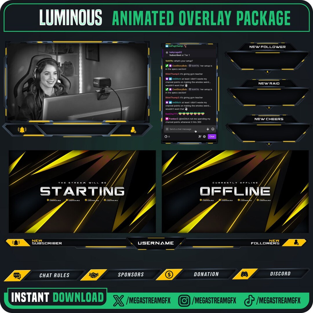 YELLOW Stream Package Twitch Overlay I Twitch Panels I Twitch Alert I ...