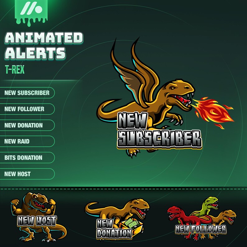 Stream Alert Pack Dino Theme - Dinosaur Stream Alert | Jurassic T-rex Stream Alert for Twitch ...