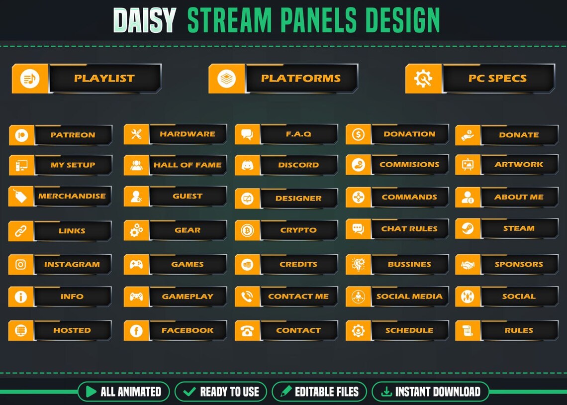 Yellow Streaming Overlay Twitch Overlay I Twitch Panels I Twitch Alert ...