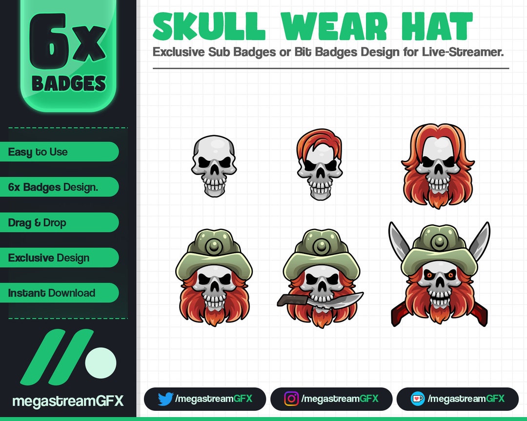 Skull Wear Hat Sub Badges or Bit Badges | Skull Wear Hat Loyalty Badges ...