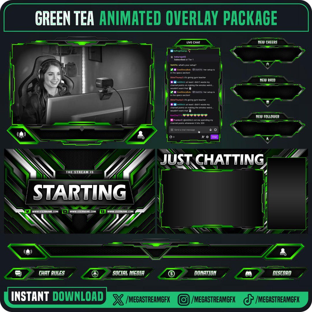 Green Theme Streaming Overlay Stream Overlays Package for Twitch ...