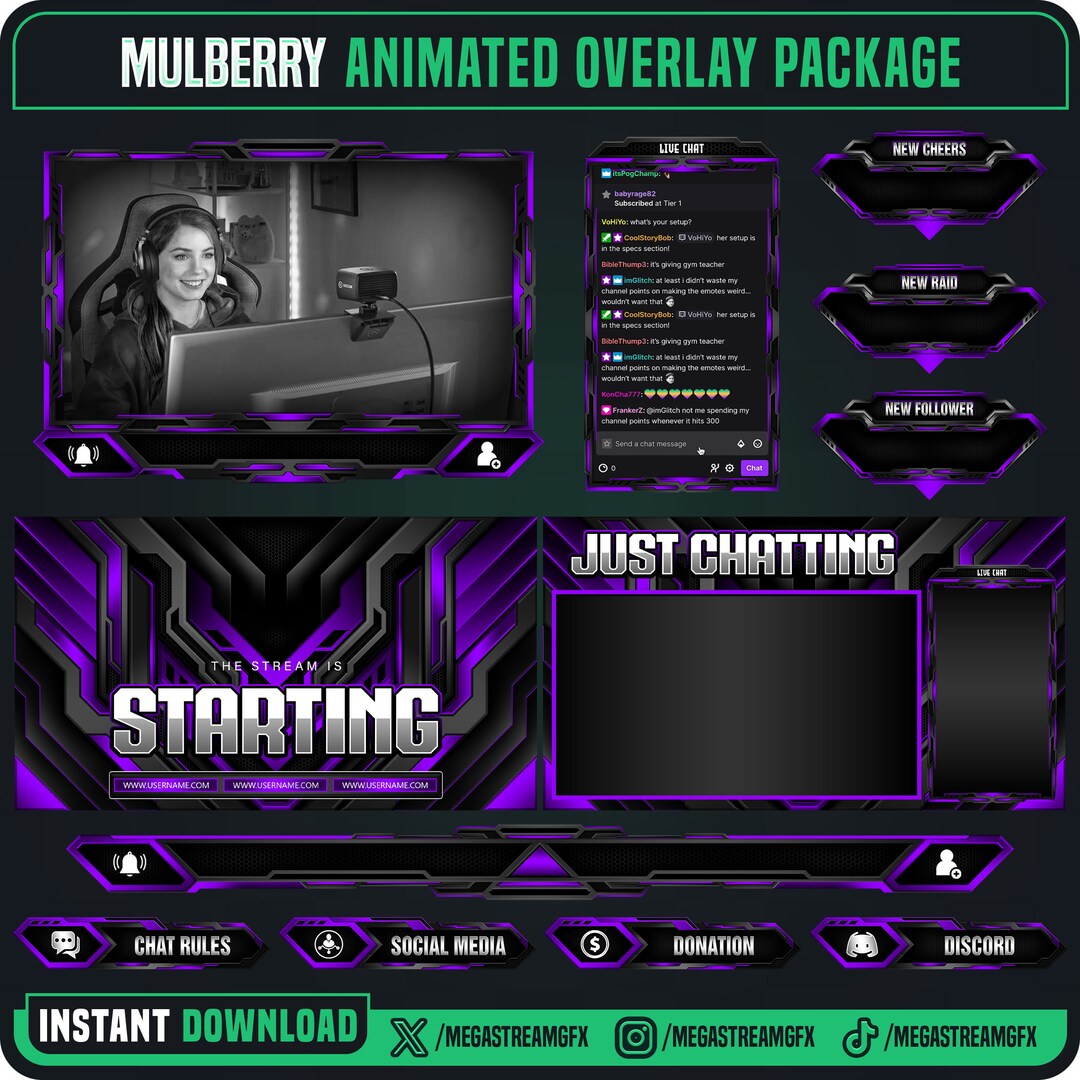 Violet Stream Overlay Clean Overlay Stream Overlays Package for Twitch ...
