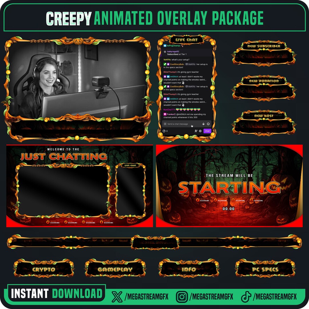 Halloween Theme Stream Overlay Package Creepy Twitch Package Creepy Kick Overlay Creepy Stream ...