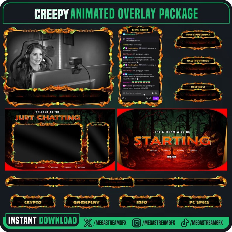 Halloween Theme Stream Overlay Package Creepy Twitch Package Creepy ...