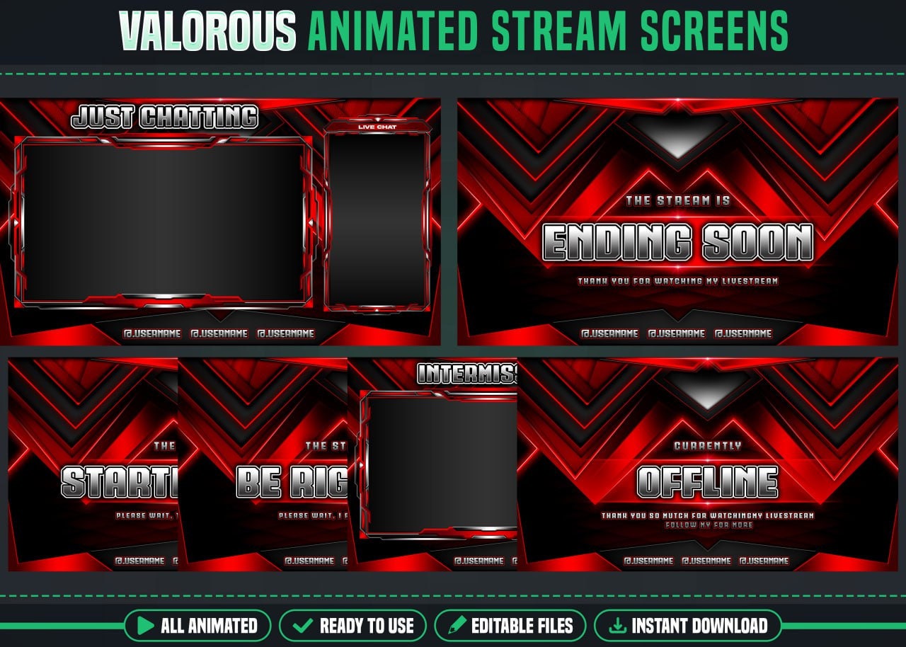 Red Color Stream Pack Professional Red Overlay Twitch Overlay, Alert ...