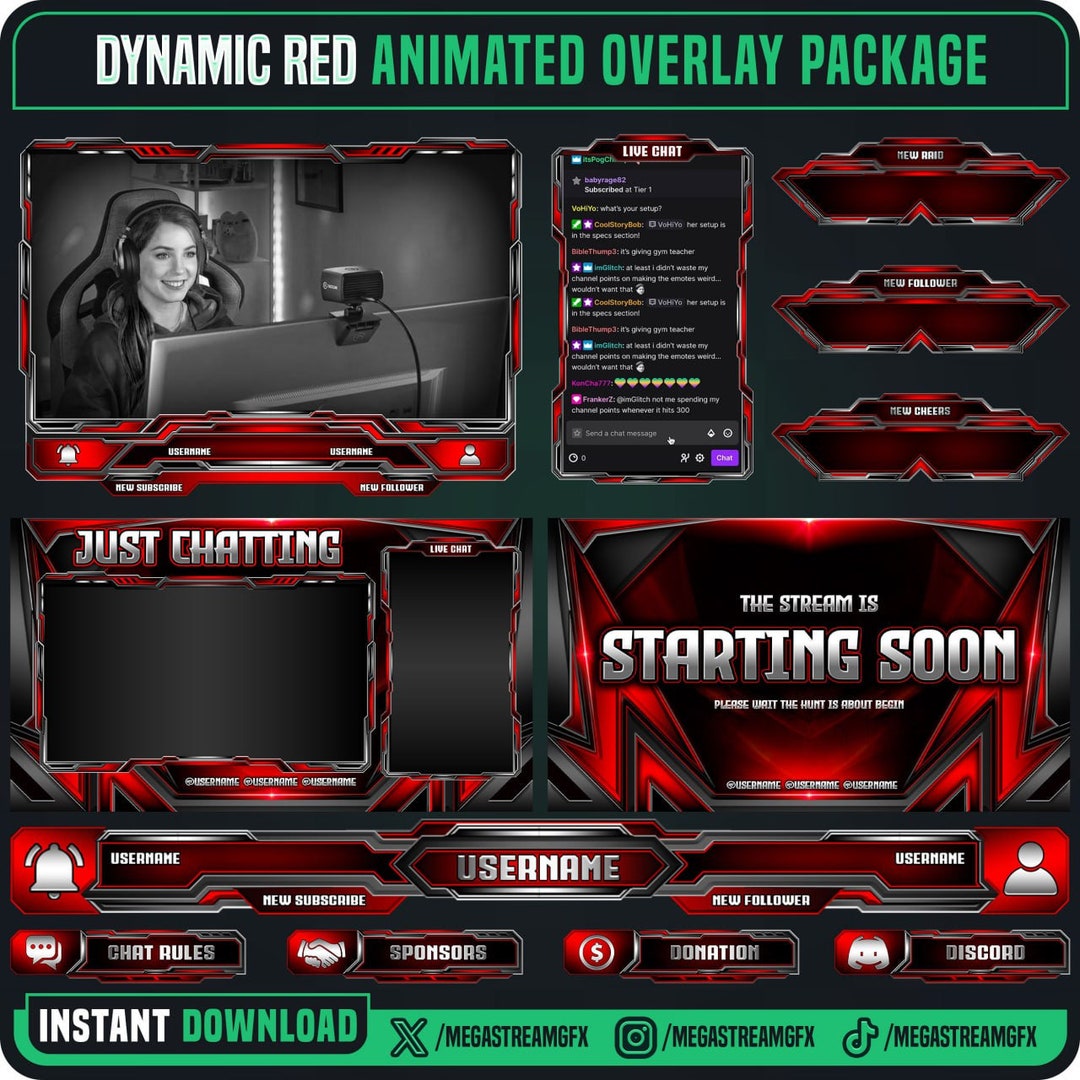 Professional Red Overlay Clean Overlay Twitch Overlay stream Package ...