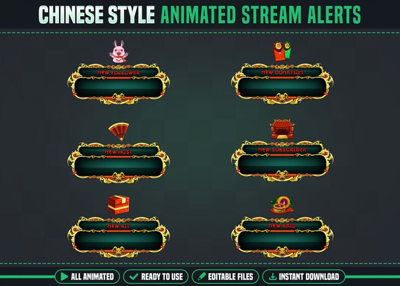 Chinese Festival Stream Overlay Package Red and Gold Theme Package ...