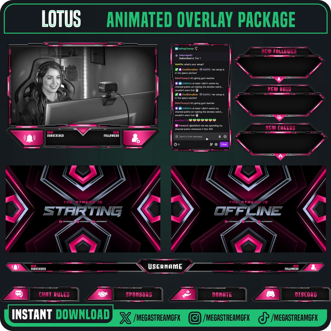 PINK Twitch Overlay Package - Pink Twitch Theme | Stream Overlay Pack ...