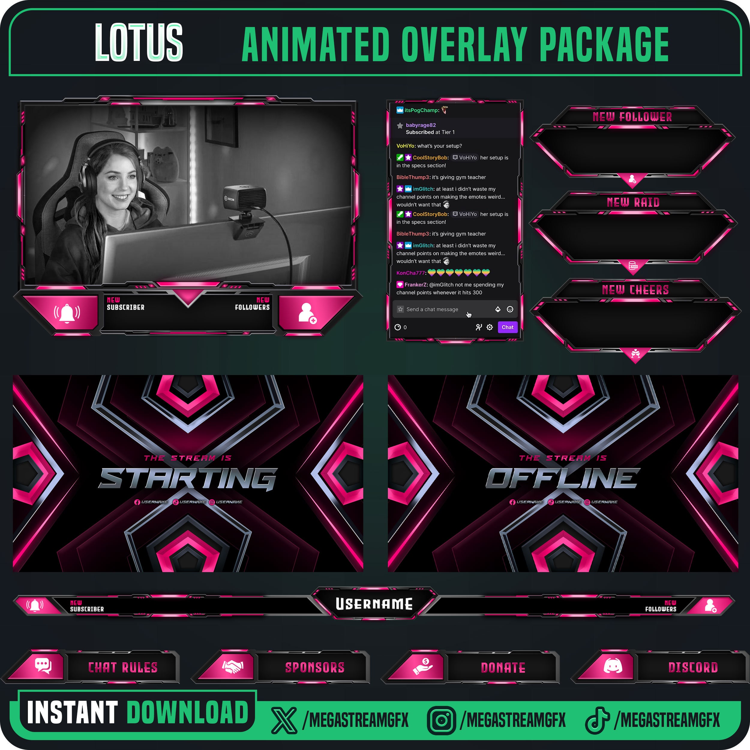 PINK Twitch Overlay Package Pink Twitch Theme Stream Overlay Pack ...