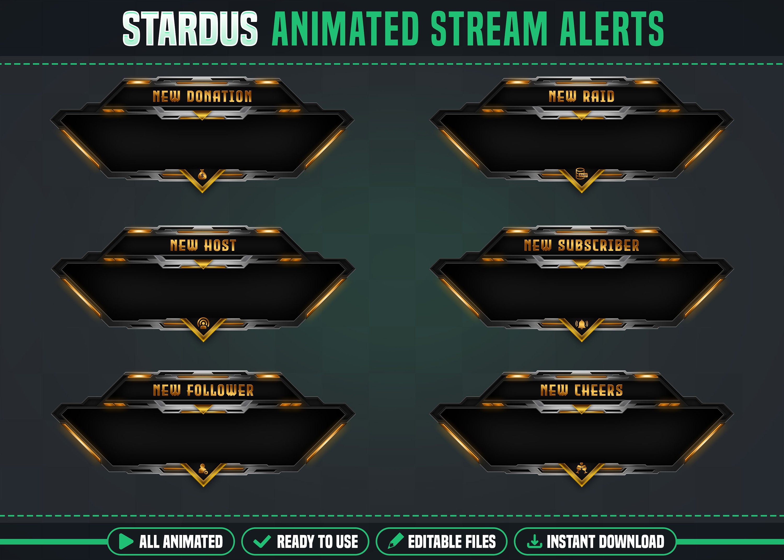 GOLD Twitch Overlay Package Gold Twitch Theme Stream Overlay Pack ...