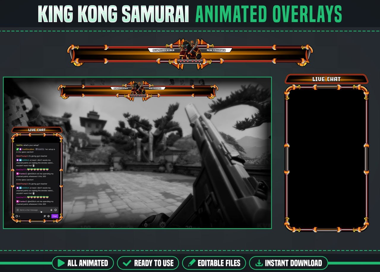 King Kong Samurai Overlay Ape Stream Overlays Overlay for Twitch ...