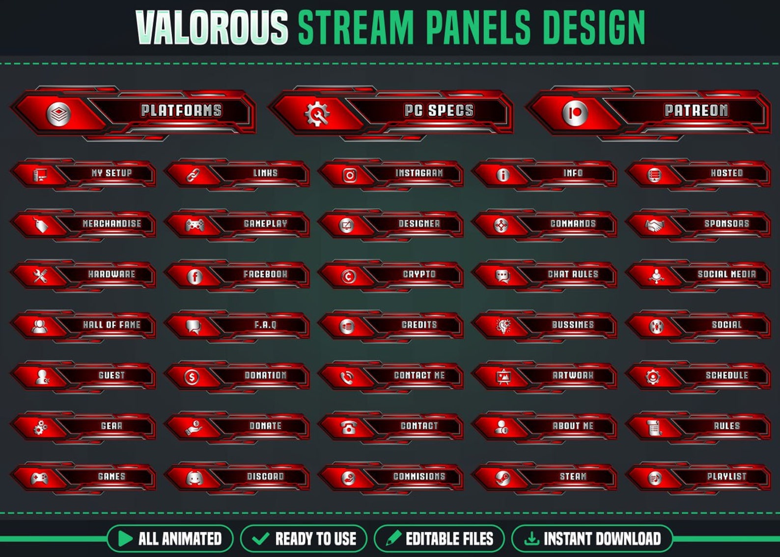 Red Color Stream Pack Professional Red Overlay Twitch Overlay, Alert ...