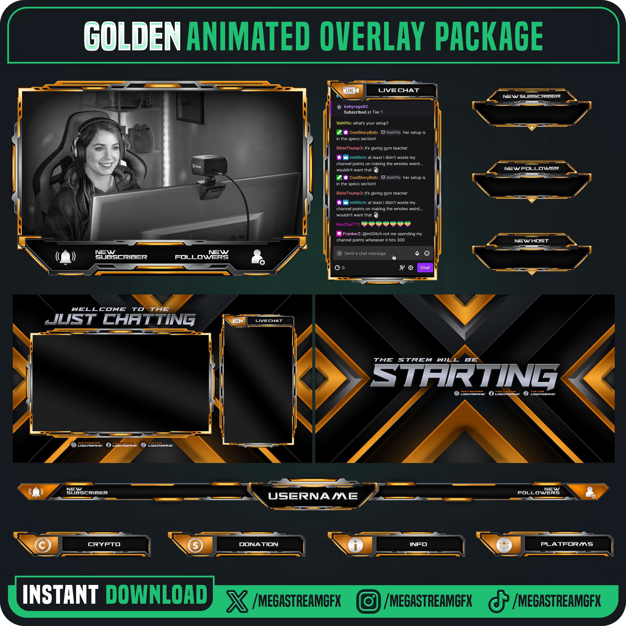 GOLDEN Twitch Overlay Package Gold Stream Overlay Pack Stream Overlay ...