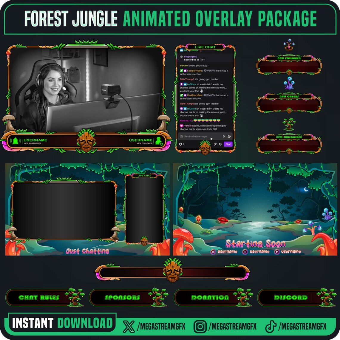 Jungle Forest Stream Overlay Package Nature Twitch Overlay Twitch ...