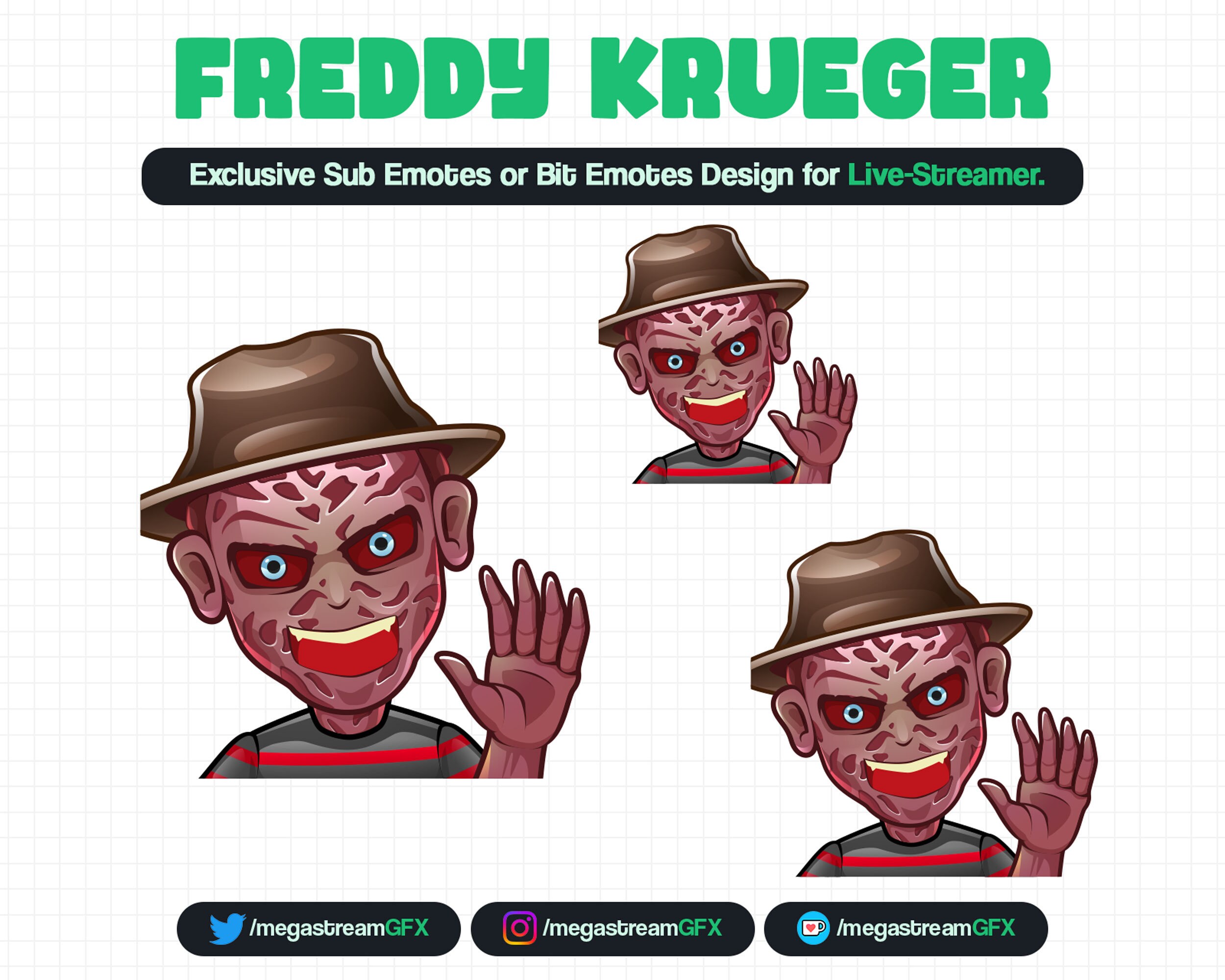 10x Freddy Krueger Twitch Emotes Horror Emotes Halloween Twitch Discord ...