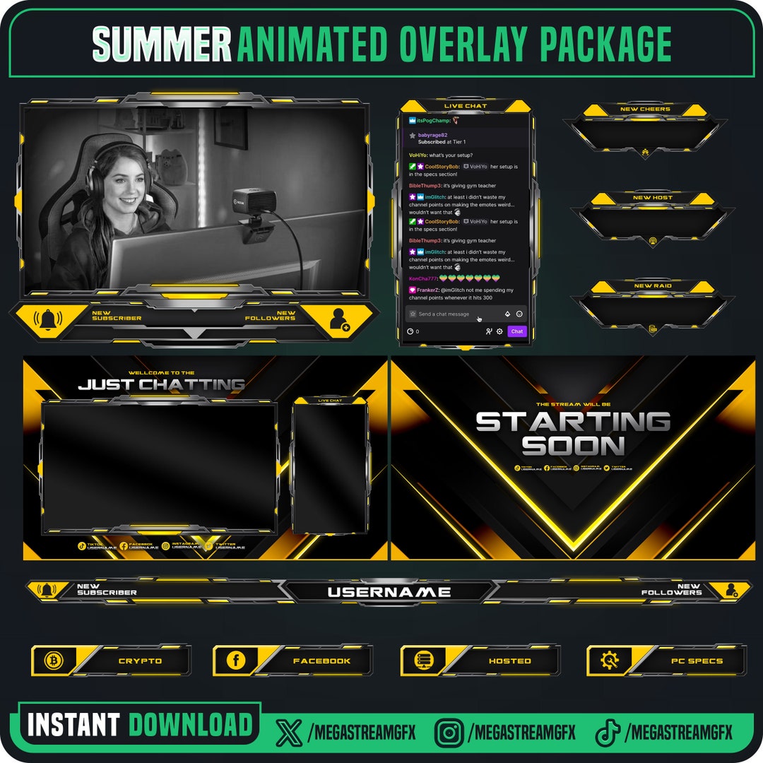 YELLOW Twitch Overlay Package Yellow Animated Stream Overlay Pack ...
