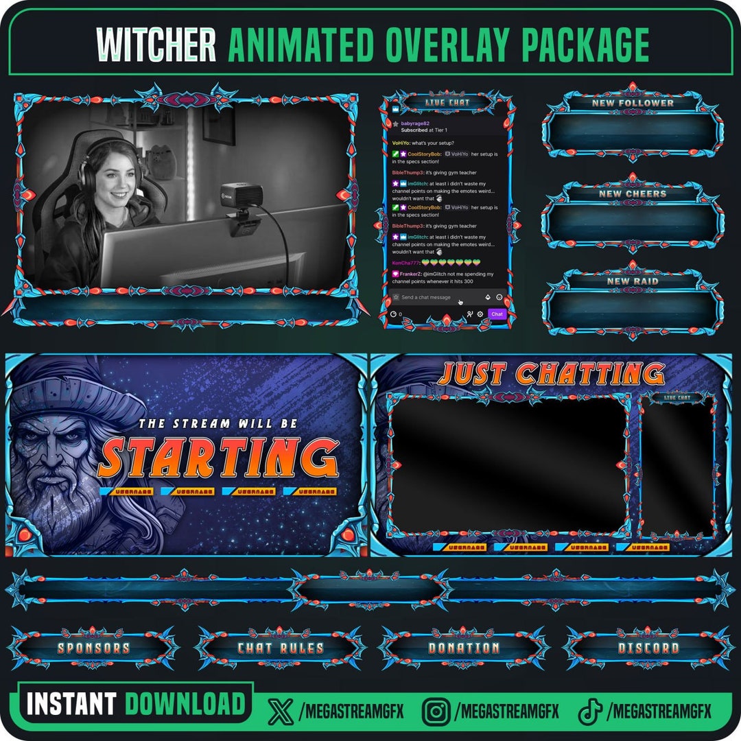 Witcher Stream Overlay Package Witcher Twitch Package Witcher Kick Overlay Horror Stream Overlay ...