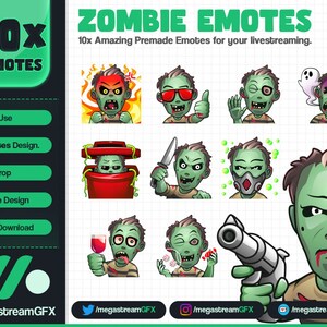 10x Zombie Twitch Emotes Horror Emotes Halloween Twitch Discord Emotes ...