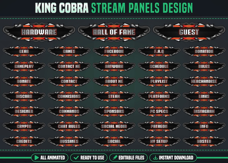King Cobra Stream Overlay Pack - Thematic Overlay - Animal Overlay - Overlay for Twitch/dicscord ...