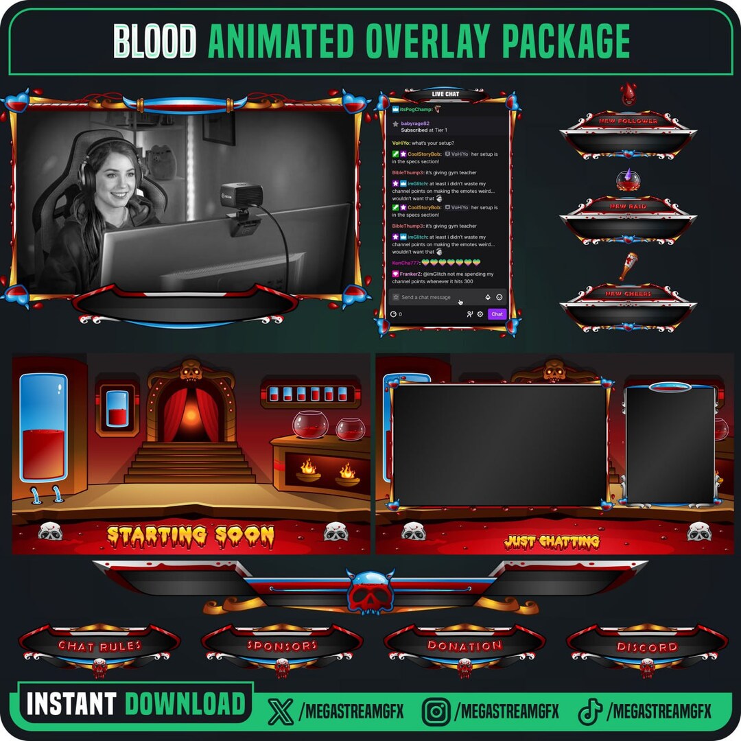 Blood Stream Overlay Package blood Twitch Overlay Twitch Webcam Overlay ...